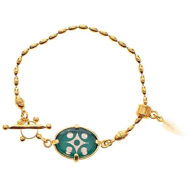 GEM KINGDOM Goldplated Dotted Dangle Bracelet - Gold/green