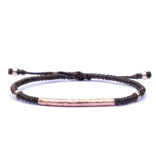 HARBOUR UK BRACELETS Hammered Vermeil Rose Gold Rope Bracelet - Brown