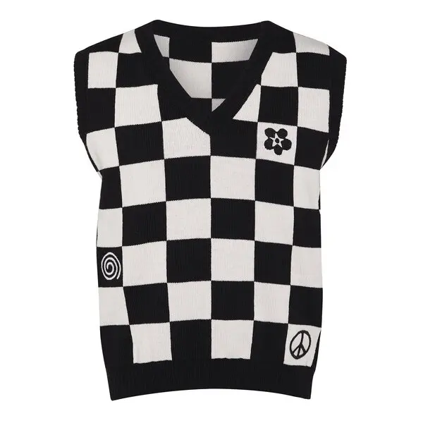 INGMARSON Embroidered Checked Wool & Cashmere Vest - Black/white
