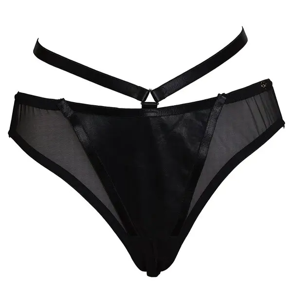 SOMETHING WICKED Mia Open Back Leather Ouvert Brief - Black