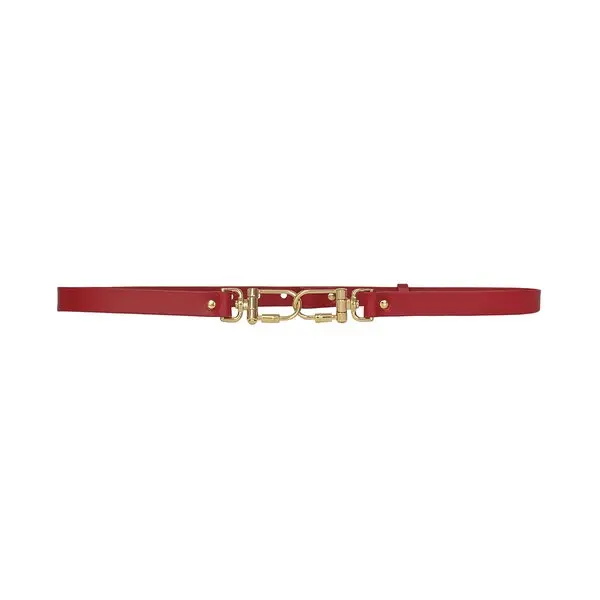 HAUTE CUIR Skinny Leather Belt With Carabiner Detail - Red