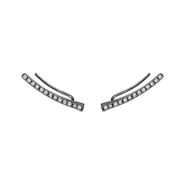 SALLY SKOUFIS Black Rhodium Sterling Silver Ear Climbers With Cz Diamonds - Black/white
