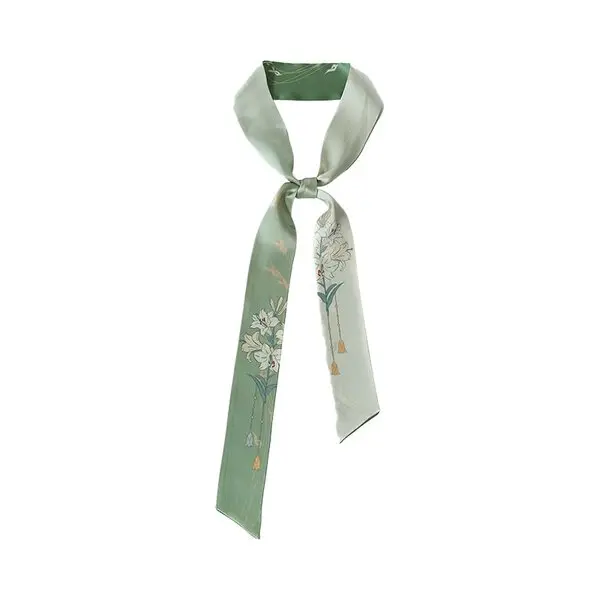 LOST PATTERN Lily Silk Twill Skinny Scarf - Green