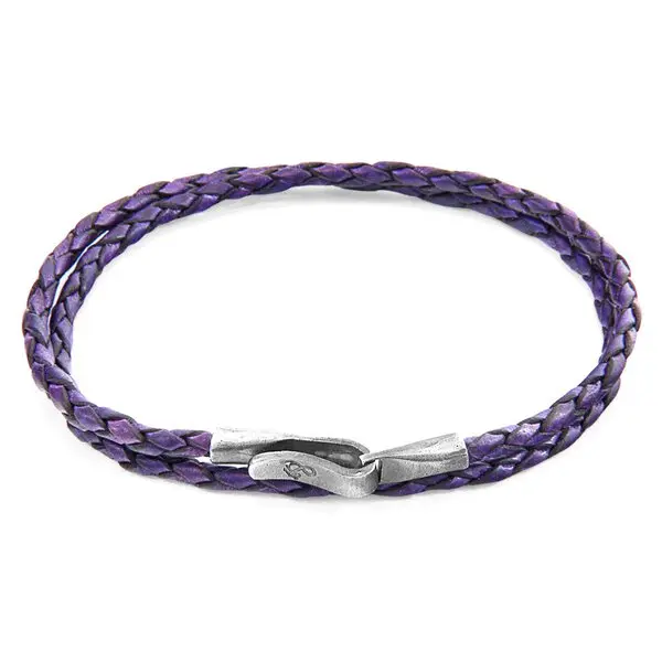 ANCHOR & CREW Braided Leather Bracelet With Sterling Silver Clasp - Pink/silver