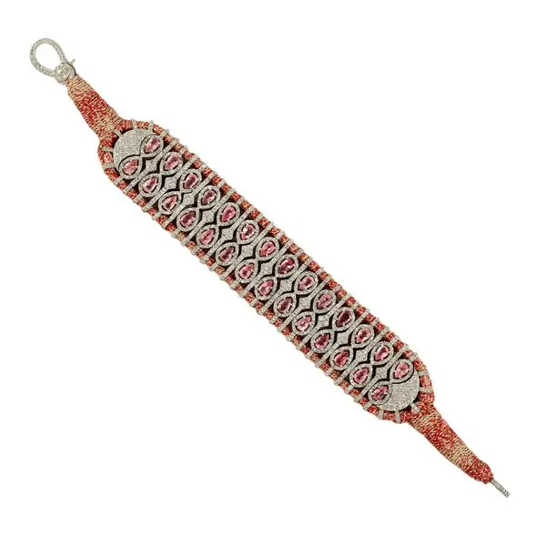 ARTISAN Pink Tourmaline & Diamond Sterling Silver Silk Bracelet - White/pink