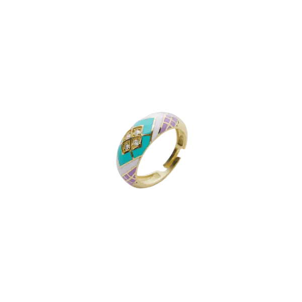SPERO LONDON Sterling Silver Enamel Diamond Dome Ring - Blue/gold
