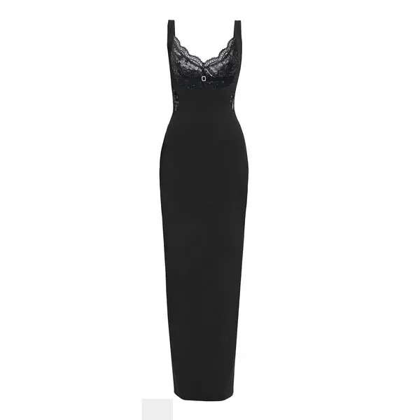 NISSA Lace-detail Crepe Maxi Dress