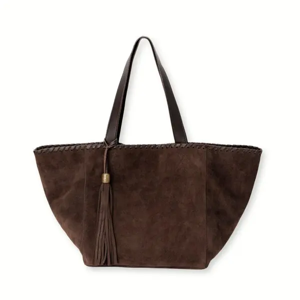 JUAN-JO Suede Tote Bag With Leather Trim - Brown
