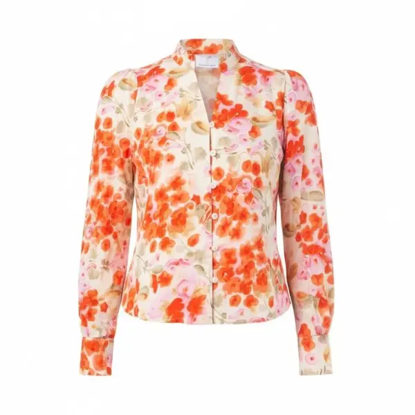 FRANCHETTI BOND Filide Pansies Ruffle Neck Blouse - Red