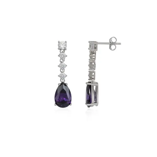 SPERO LONDON Pear Amethyst Sterling Silver Drop Earrings - Purple