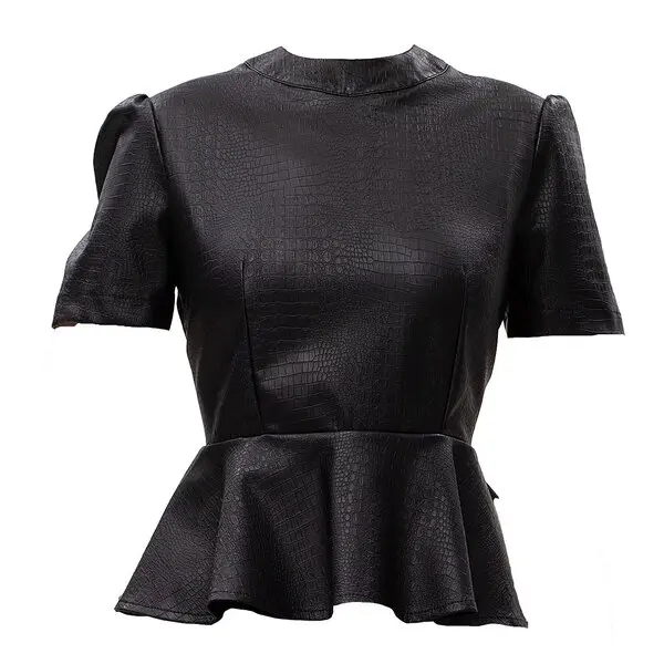 MAISON BOGOMIL Faux Leather Peplum Blouse