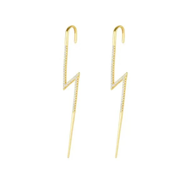 SPERO LONDON Sterling Silver Lightning Bolt Ear Crawler With White Gemstones - Gold