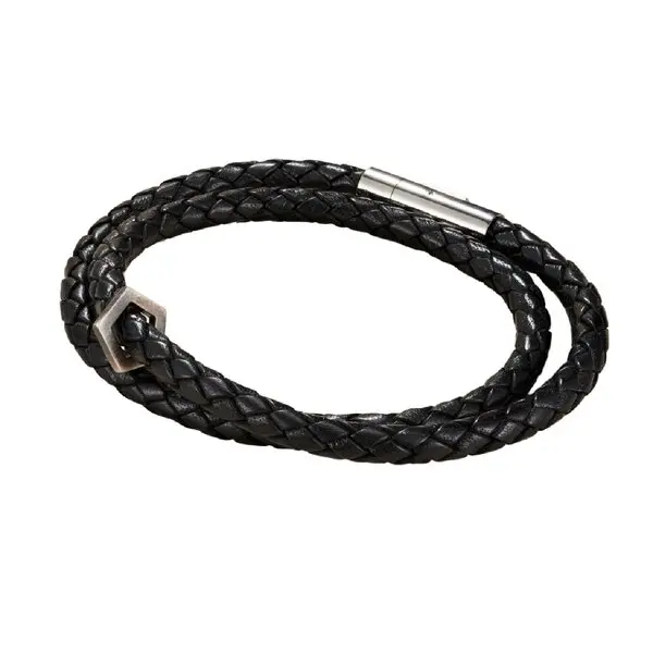 POSH TOTTY DESIGNS Silver And Leather Geometric Charm Bracelet - Black