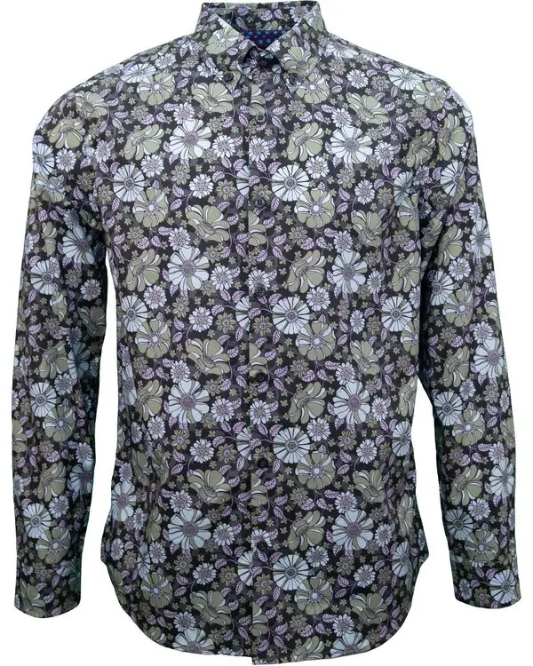 LORDS OF HARLECH Mitchell Vesuvio Floral Shirt Charcoal - Black