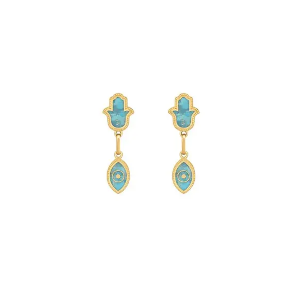 KARMA AND LUCK Turquoise Evil Eye & Hamsa Earrings - Blue/green