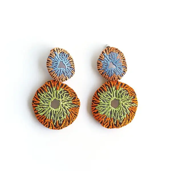 NANA WATANABE Embroidered Coral Earrings - Green/blue/orange