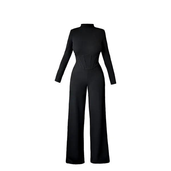 NALÈ Turtleneck Corset Palazzo Jumpsuit - Black