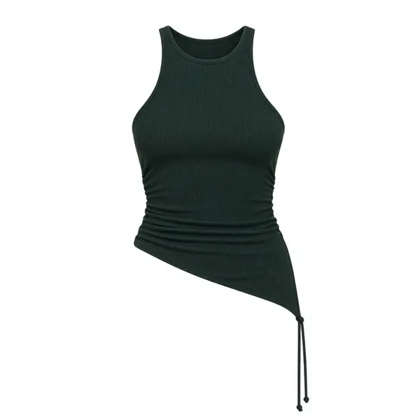 Sab Studio Asymmetric Ruched Racerback Tank Top