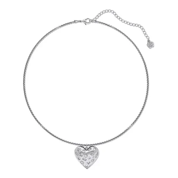CLOUD HAVEN Paw Prints Heart Pendant Necklace - Silver