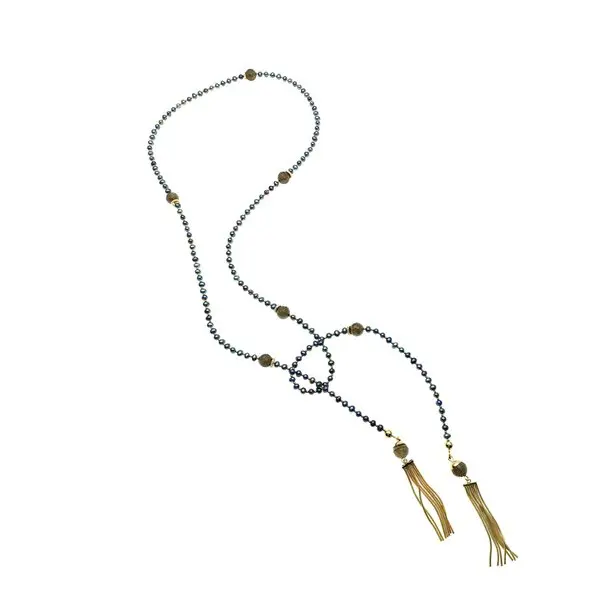 FARRA Tiger Eye And Pearl Necklace - Black
