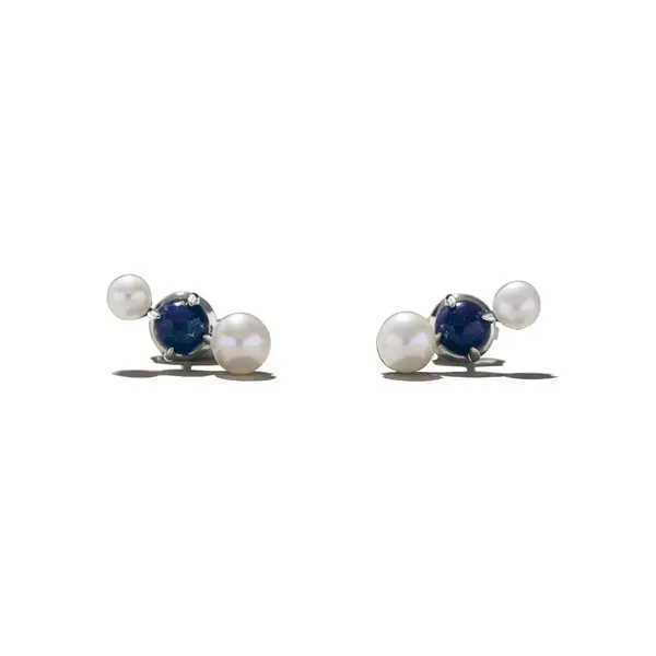 ONI Pearl & Lapis Cluster Stud Earrings - Silver