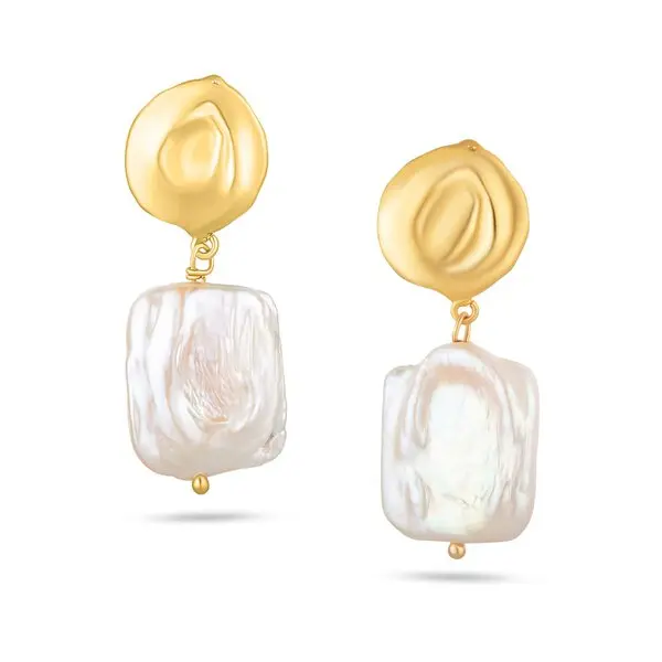 ARCTIC FOX & CO. Gold Plated Brass Pearl Drop Earrings - Gold/white
