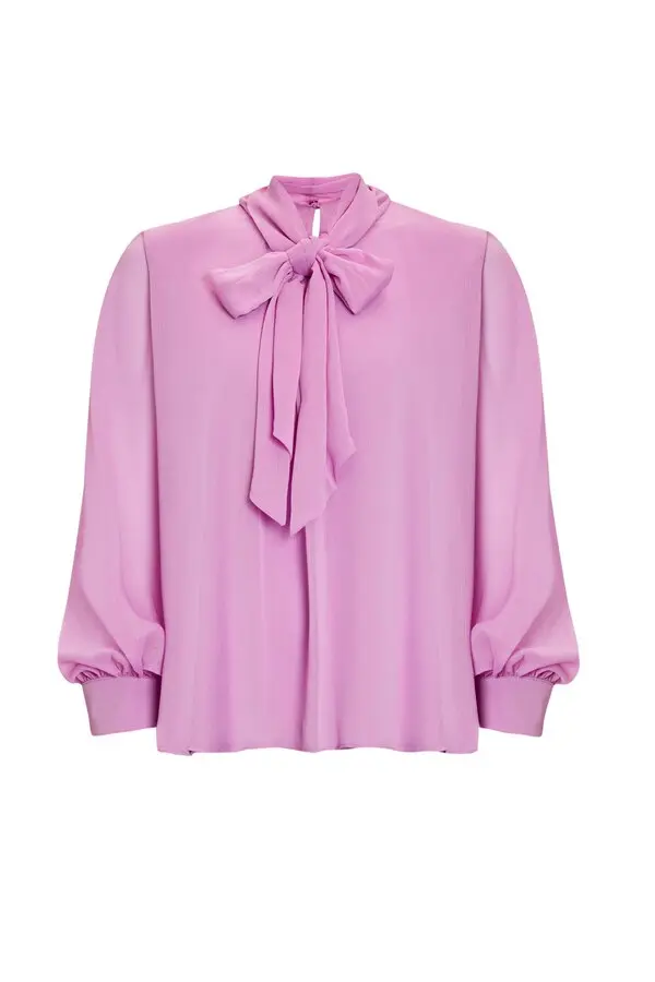EXQUISE Patterned Pussy-bow Blouse