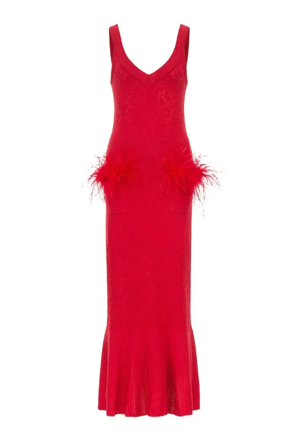 ANDREEVA Knit Dress With Ostrich Feather Detail