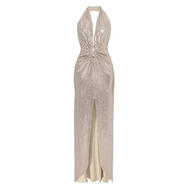 NISSA Sequin Backless Maxi Dress - Silver