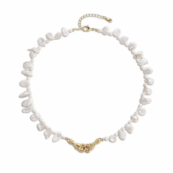 RETRO CHIC Wave Kisses Pearl Necklace - Gold/white