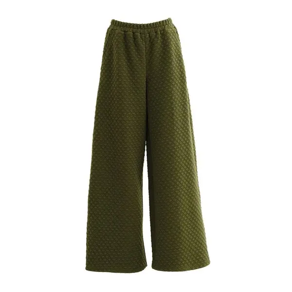 LOUCHE Flory Scallop Quilt Wide Leg Trousers - Green