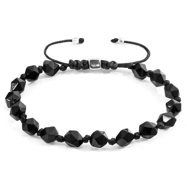 ANCHOR & CREW Black Agate Zebedee Bracelet - Black/silver