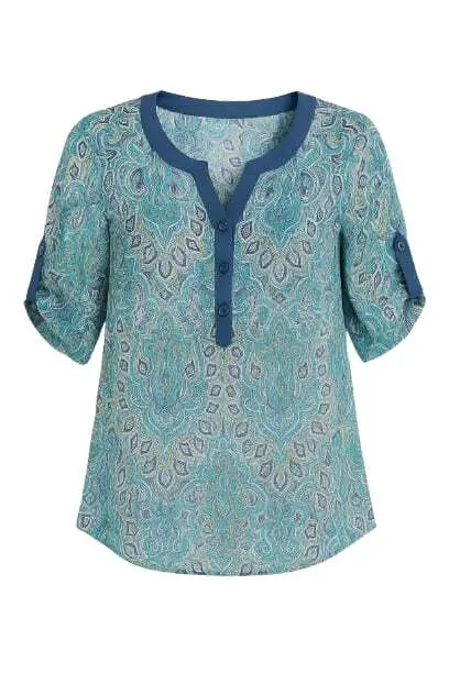 CONQUISTA Printed Poplin Top With Trim