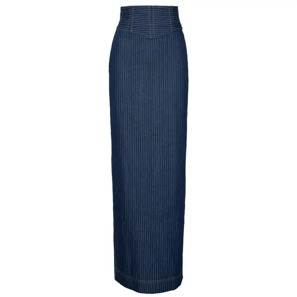 OFUURE Denim Pinstripe Maxi Pencil Skirt