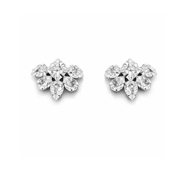MAISON DE GALA Crystal Floral Cluster Earrings - Silver