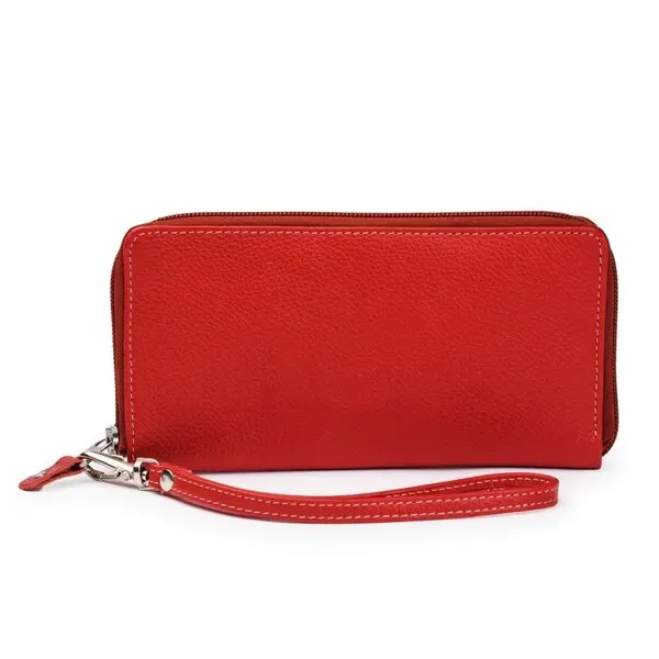 HIDES LEATHER CO. Classic Long Envelope Wallet, Natural Leather Purse For Everyday Use - Red