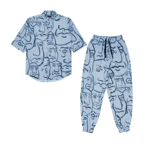 MYSIMPLICATED Faces Design Shirt And Trousers Set - Blue
