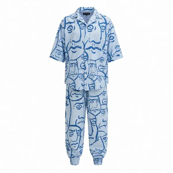 MYSIMPLICATED Faces Design Shirt And Trousers Set - Blue