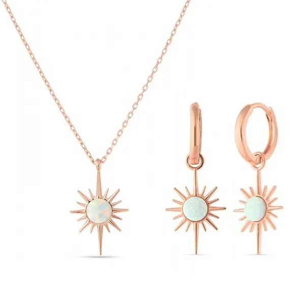 SPERO LONDON White Opal Northernstar Pendant Necklace & Earring Set - Rose Gold