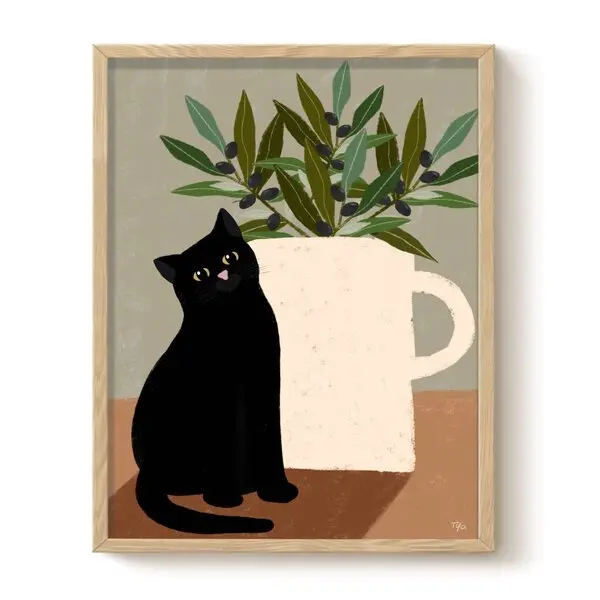 THE PAPER TAIL Cat And Olives Art Print Large - Black