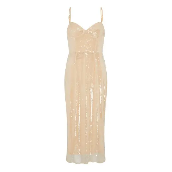 SOUR FIGS Sequin Tulle Corset Midi Dress - Gold/yellow