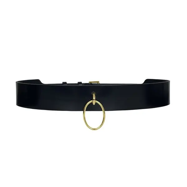 HAUTE CUIR Leather Waist Belt With Oval Ring - Black