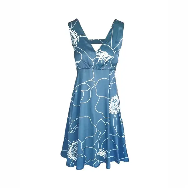 Haris Cotton Neck Satin Sleeveless Dress - Blue