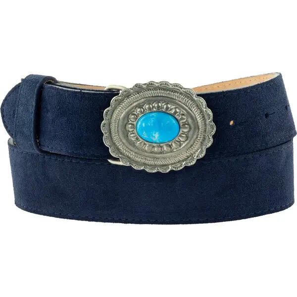 PEACHY BELTS LTD Belt With Silver Buckle And Turquoise Stone - Blue
