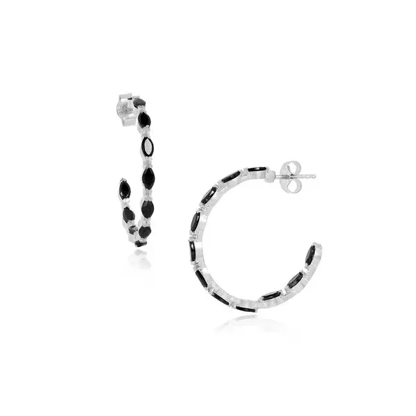 MOON LONDON Epic Black Spinel Medium Hoops - Silver