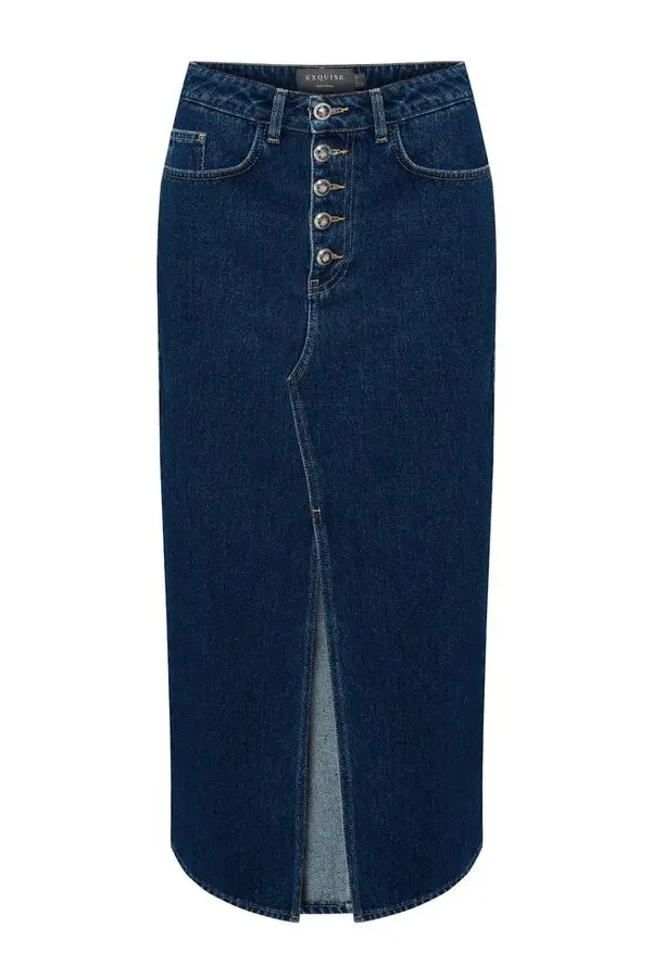 EXQUISE Regular Structured High-waist Denim Skirt