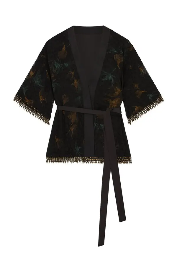 LITTLE LIES Ophelia Beaded Chiffon Kimono - Gold/black