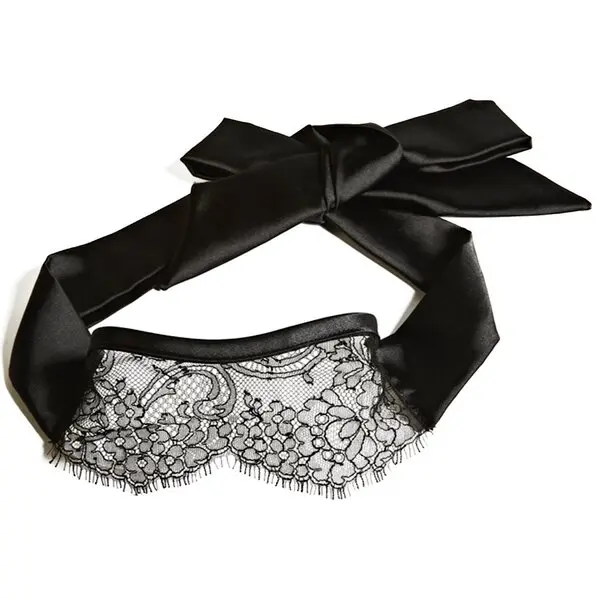 SOMETHING WICKED Luxury Lace Blindfold With Satin Ties - Black