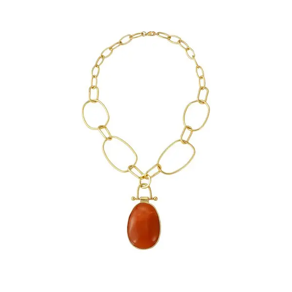 RARE MATTERS JEWELRY Luxe Oval Aventurine Pendant Chain Necklace - Red