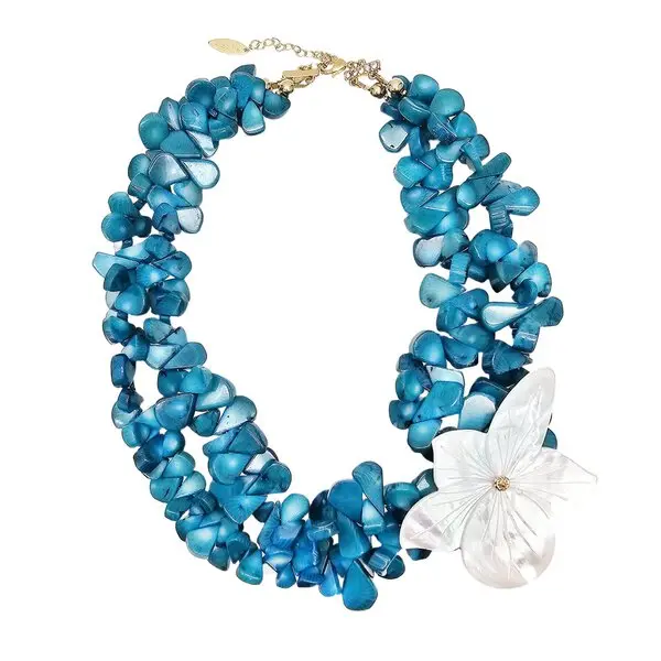 FARRA Bamboo Coral And Shell Statement Necklace - Blue